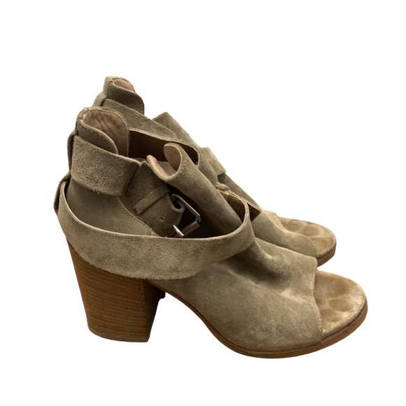 Janet & Janet | Shoes | Janet Janet Tan Suede Leather Peep Toe Wrap ...